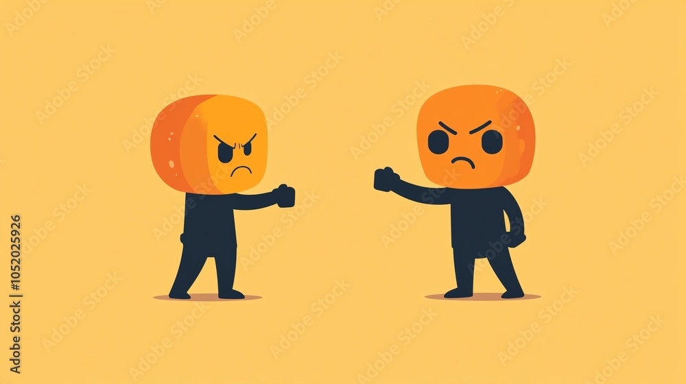 Two cartoon characters with cheese heads displaying an angry standoff ...