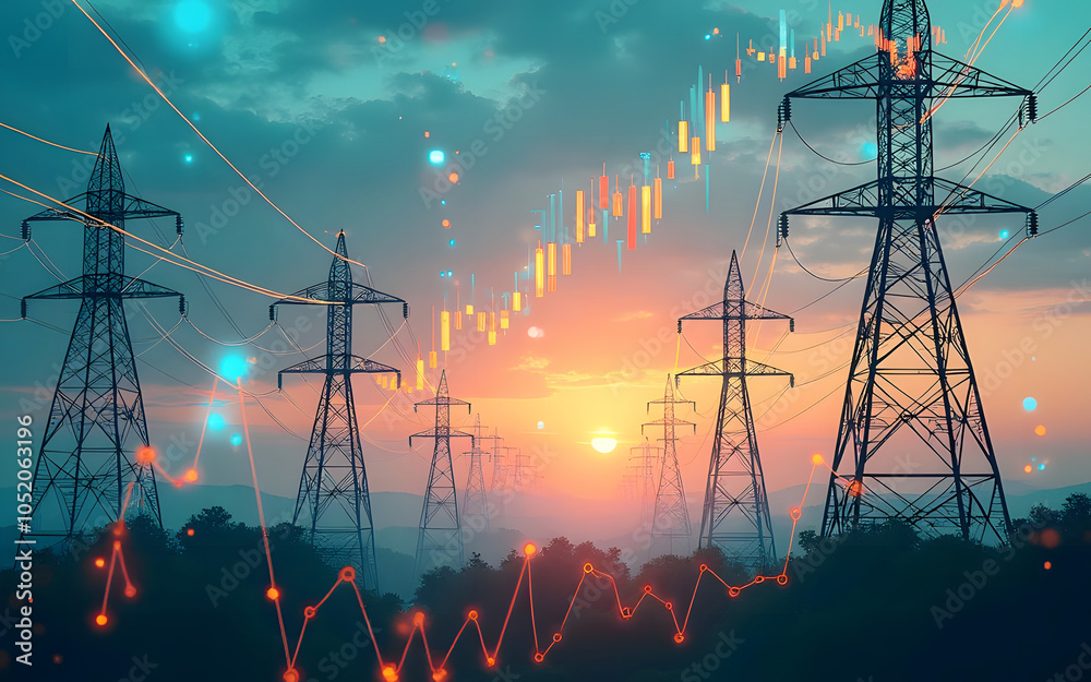 High-tech power grid interface displaying data analysis and price ...