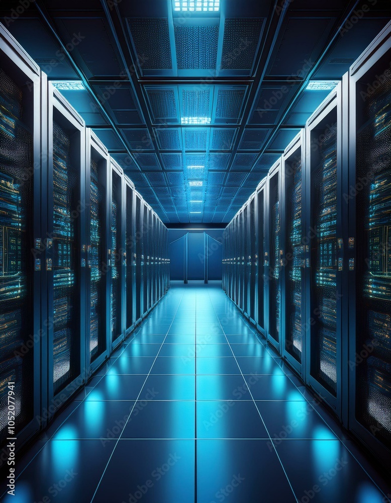 Server racks in computer network security server room data center, 3d ...