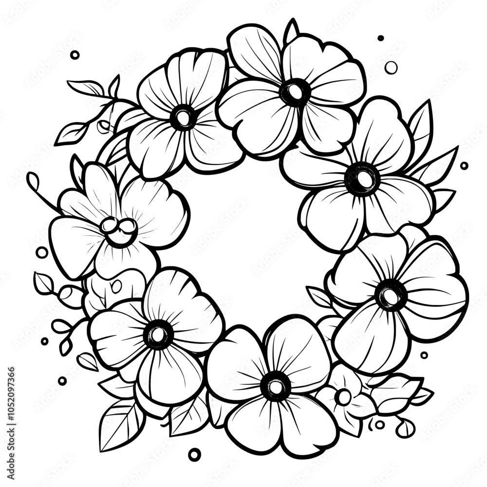 Hand drawn rustic flourish elegant circle border. Modern illustration of a golden floral circle ...