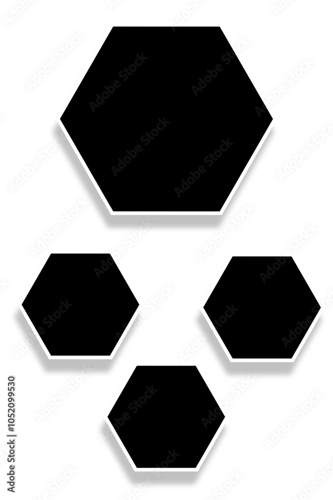 4 Polygon photo frames template of hexagon shapes in a vertical layout ...