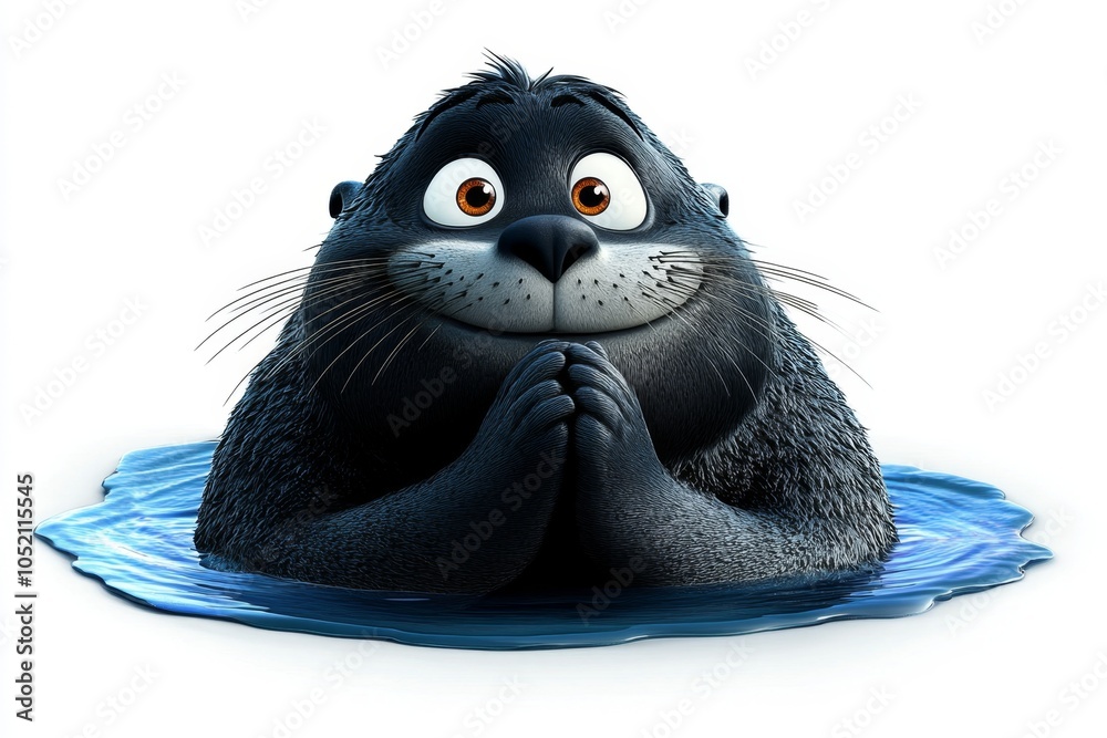 a 2D cartoon illustration of a playful seal clapping its fins circus ...