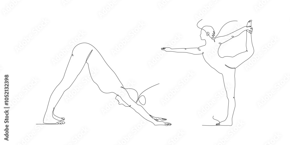 continuous single line drawing of Downward Facing Dog yoga pose and ...