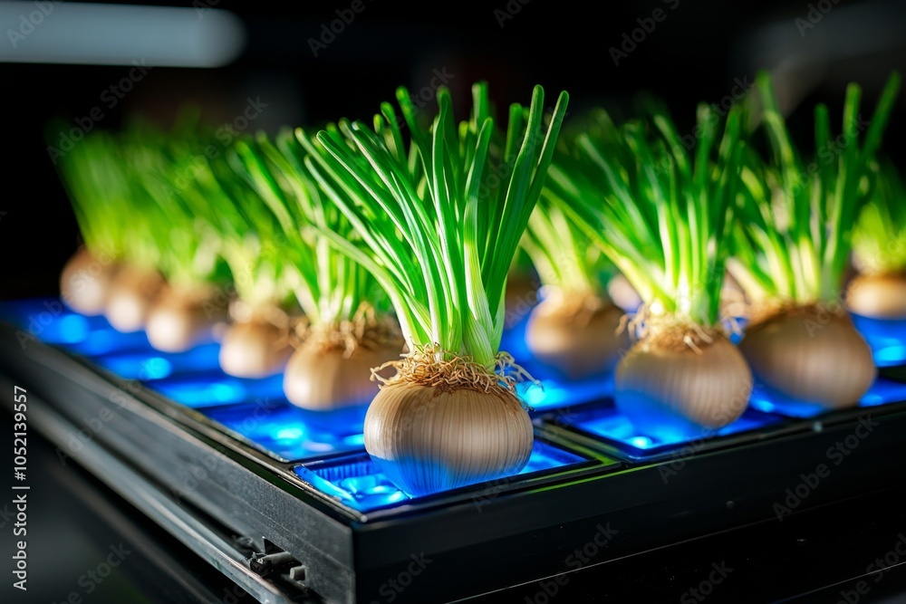 Shallots cultivated in a high-tech indoor farm, with robotic arms ...