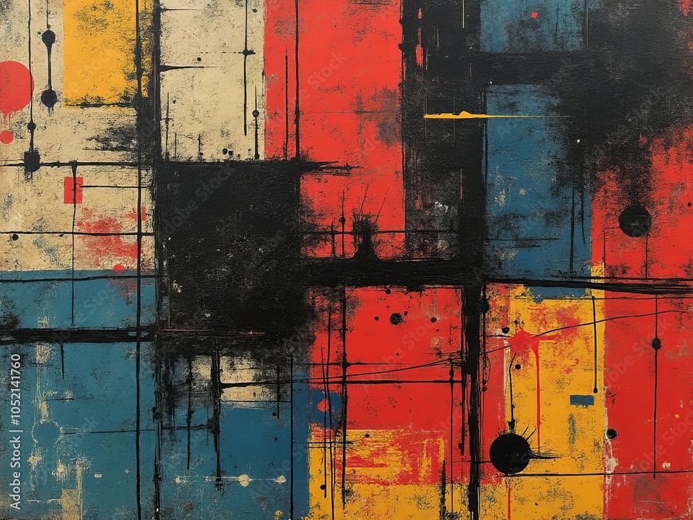 Abstract Geometric Artwork With Intersecting Lines And Shapes In Red