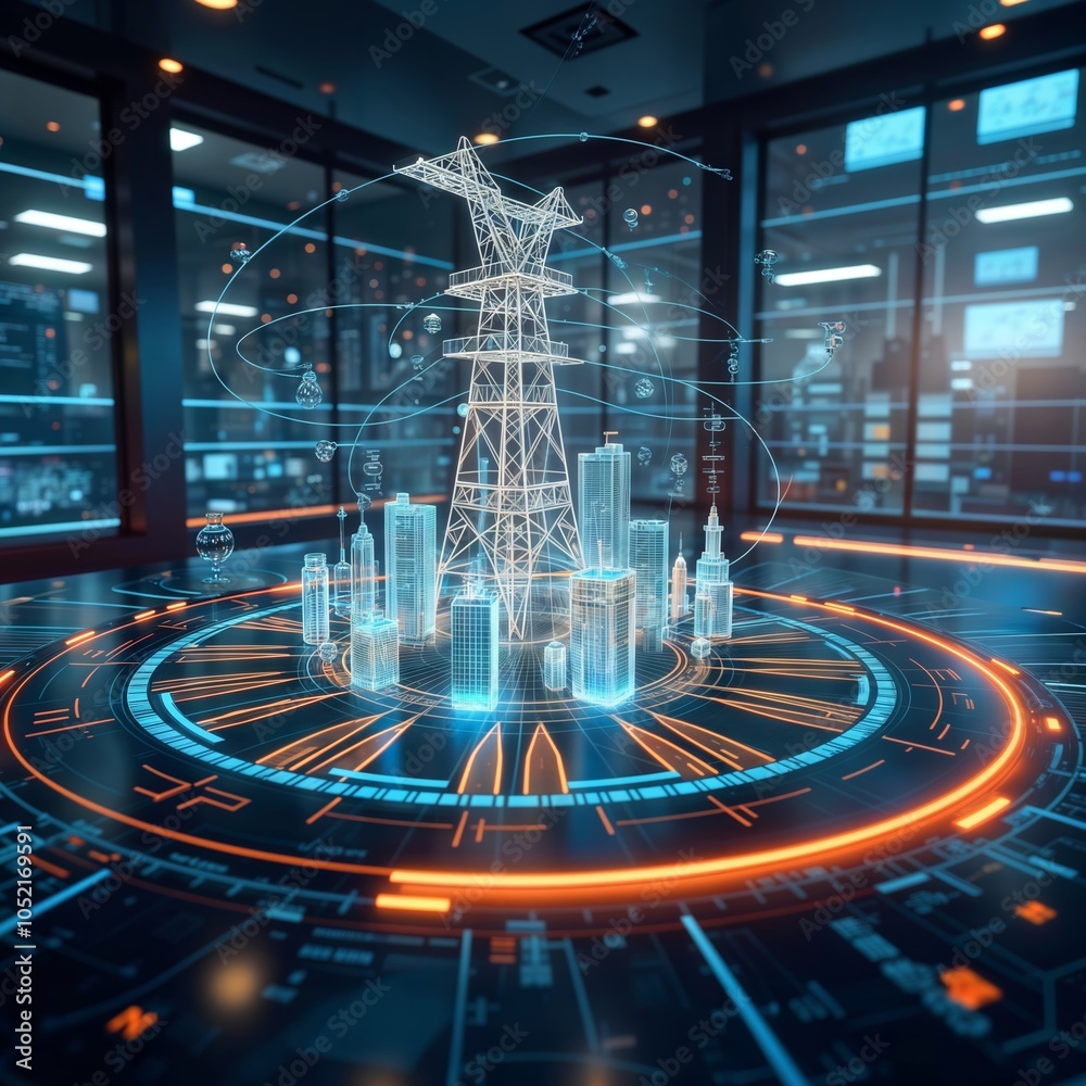 Smart Energy Hub. A futuristic digital interface showcasing a high-tech ...