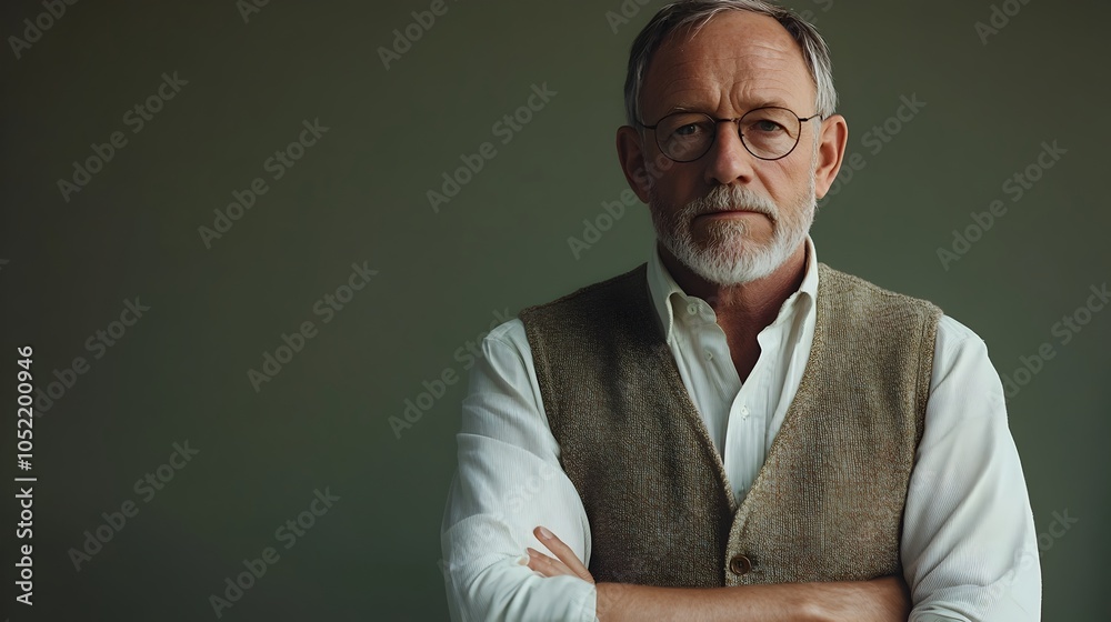 A full body shot of a mature German gentleman who is pensive and ...