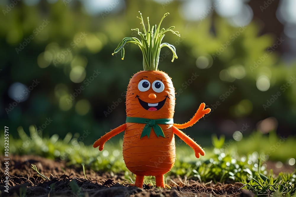 A cheerful superhero carrot character with a green cape and boots in a ...