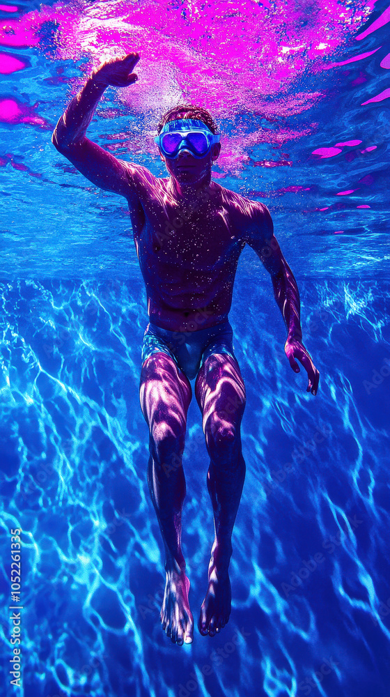 An Olympic athlete swimming in the Dream Pool, captured in motion. The ...