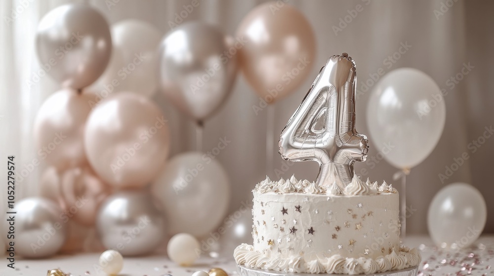 Number 4 Birthday cake. Fourth Birthday Celebration Cake with Balloons ...