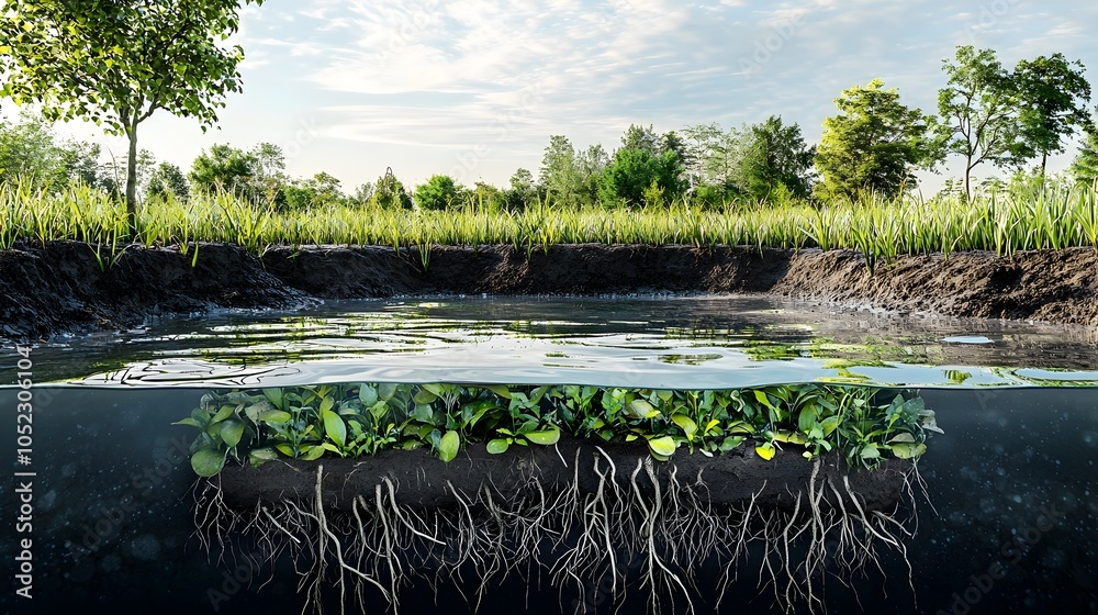 Cutaway View of Constructed Wetland Filtering Wastewater Naturally with ...