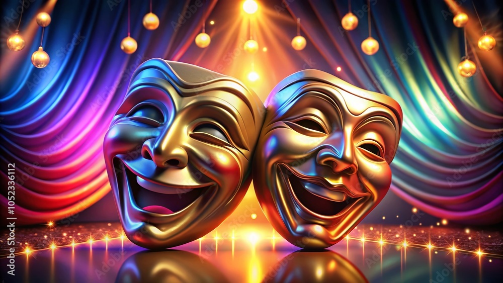 Comedy and Tragedy Theater Masks in 3D - Symbol of Dramatic Arts and ...