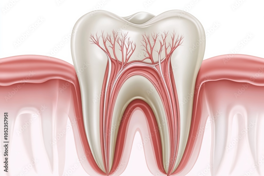 Tooth with root canal, a visual depiction of a tooth that has undergone ...