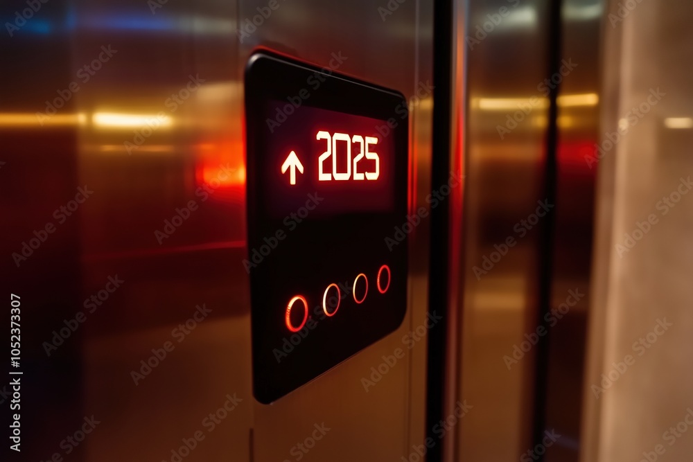 Elevator display showing 2025 with a red glow, symbolizing ascent to ...