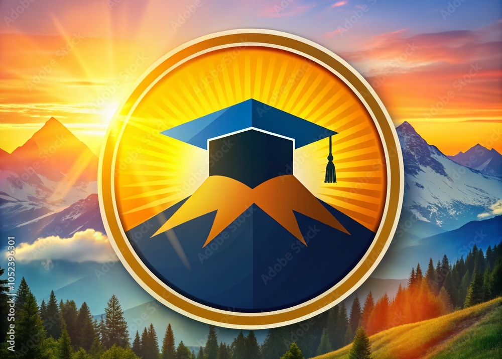 Graduation Label Design for Class of 2024 with Mountain Peak, Sun, and ...
