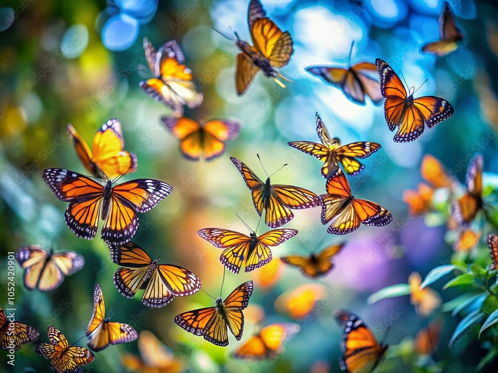 Long Exposure of Flying Plain Tiger Butterflies in Nature Capturing ...
