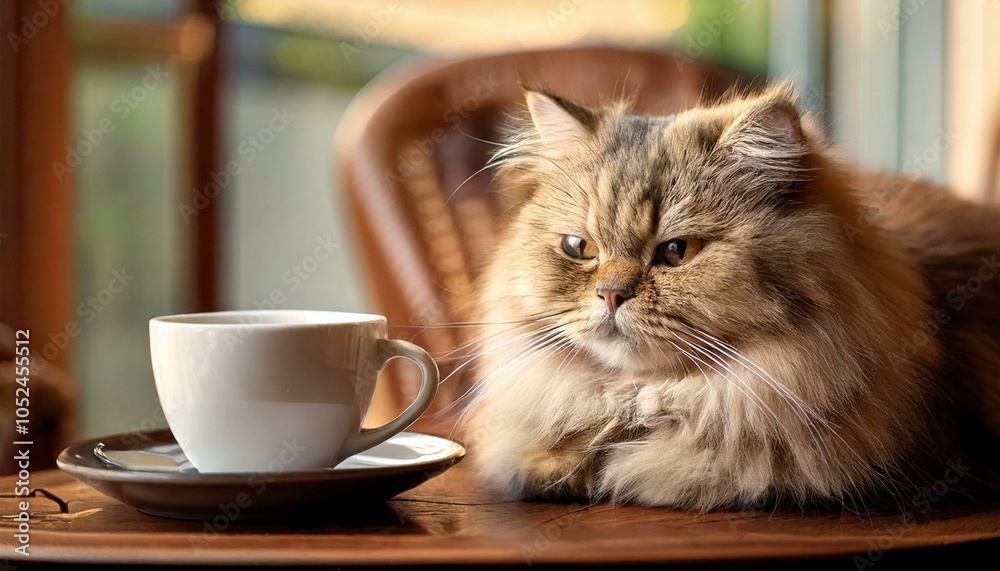 Cup Of Coffee With A Cat At Cozy Cafe - generative ai, üretken yapay ...
