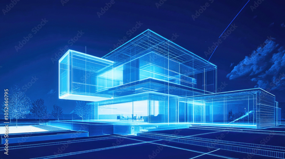 Wireframe design highlighting innovative architecture of a modern house ...