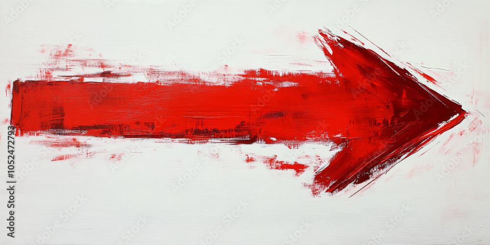 Crimson red arrow pointing to the right, painted on a white background ...