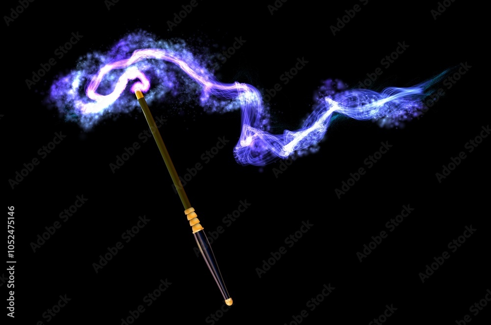 Realistic magic wand and and enchanted blue lights. Multicolored ...