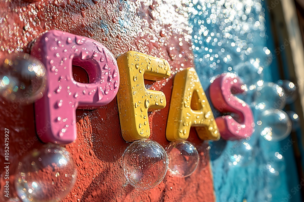 PFAS letters covered with water drops, illustrating water contamination ...