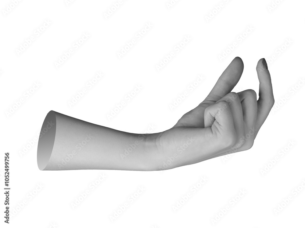 female hand and arm in a gesture, with thumb and index finger extended ...