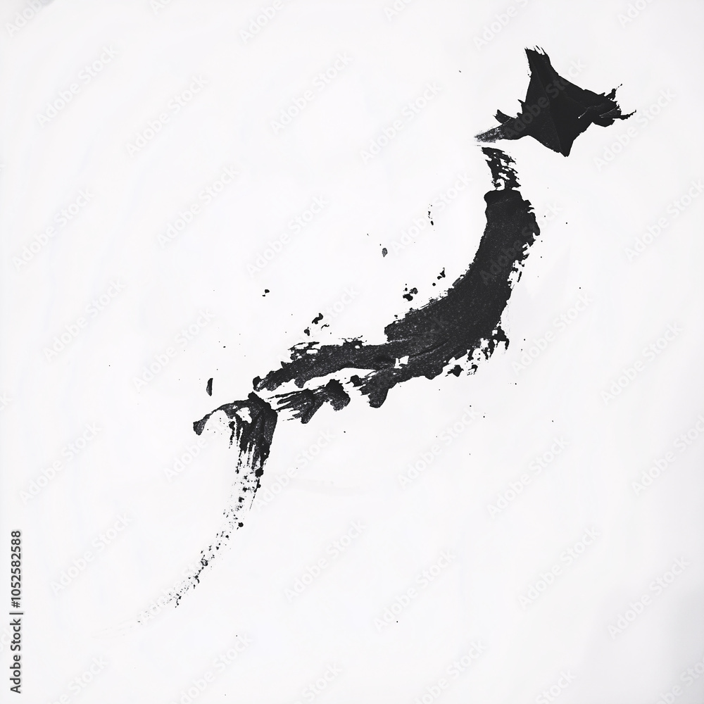 Abstract Ink Brush Art of Japanese Archipelago in Traditional ...