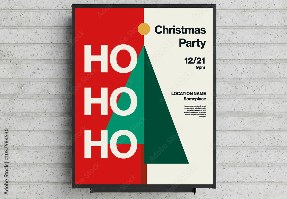 Christmas Party Poster Template with Abstract Tree and HoHoHo Stock ...