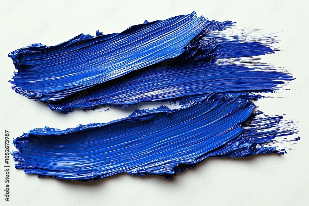 Large horizontal stroke of cobalt blue, made with oil paints on white ...