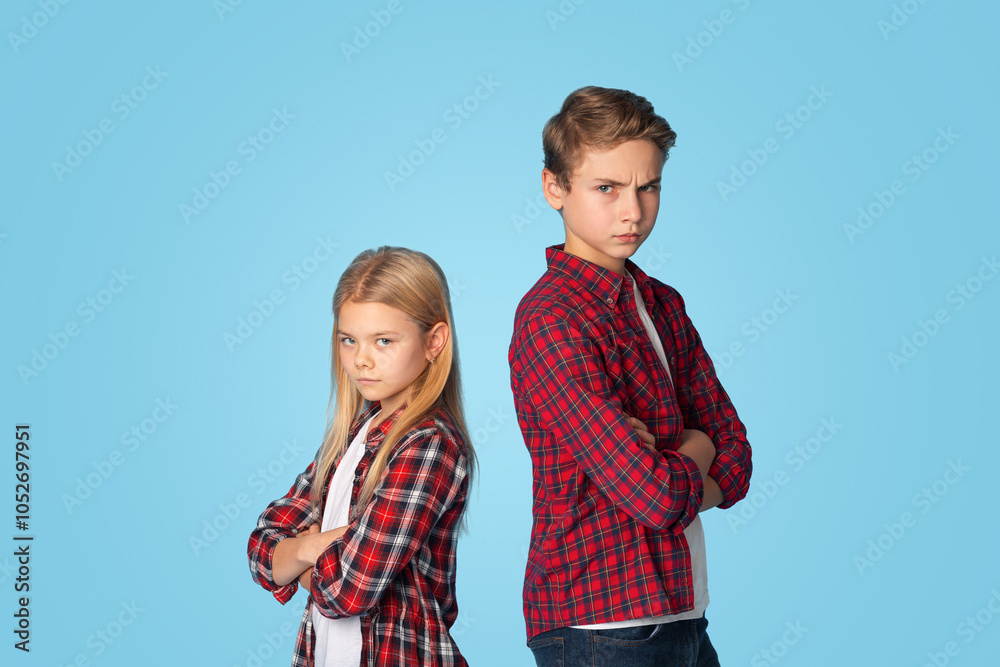 Siblings Conflicts. Offended Brother And Sister Standing Back To Back ...