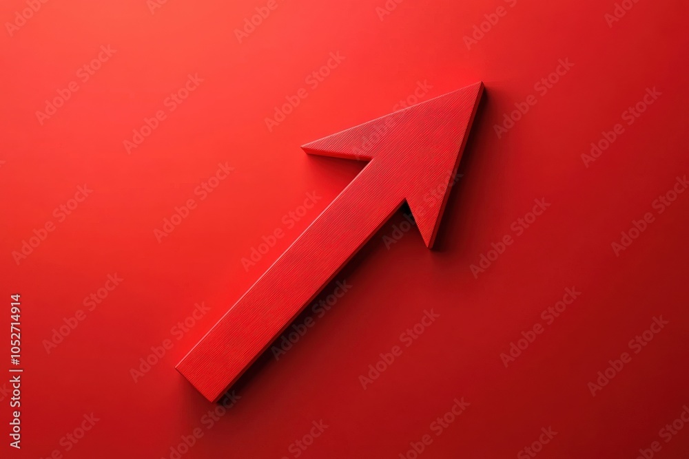 A striking red downward arrow is set against a clean, minimalist red ...