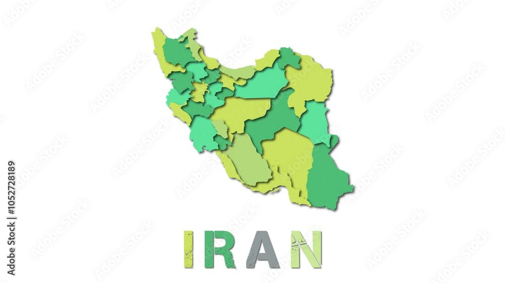 Iran map with paper regions. Animated country map growing from regions ...