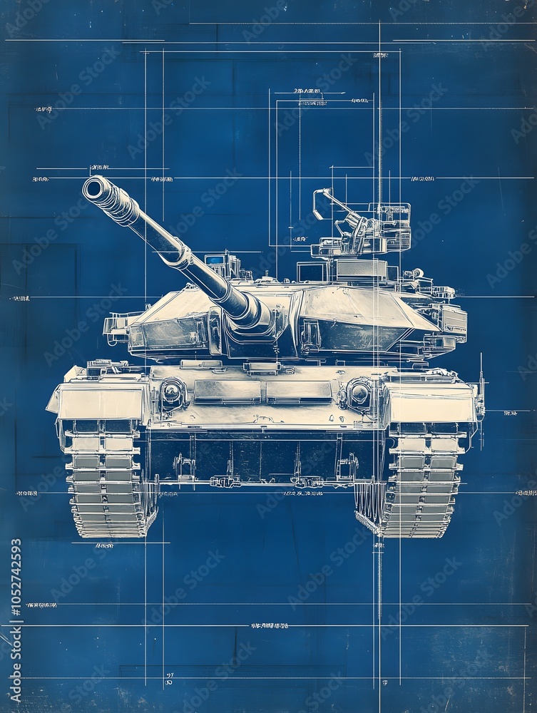 The design blueprint of the tank shows its complex structure as a heavy ...