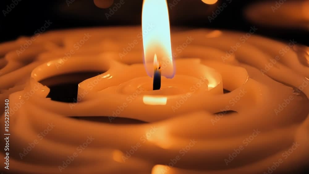 Burning candle creates surreal shapes as melting wax drips and forms ...