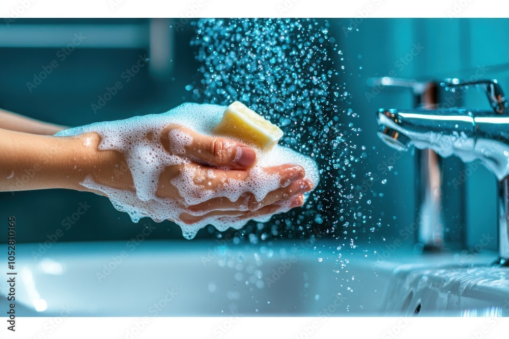This image captures the essence of handwashing with soap, emphasizing ...