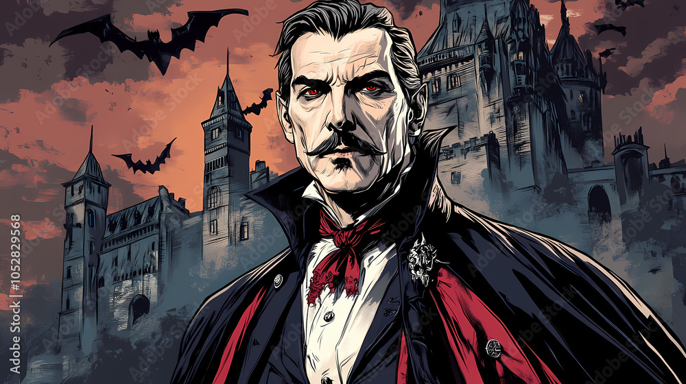 Vampire count vlad tepes dracula in front of a gothic castle. Vampire ...