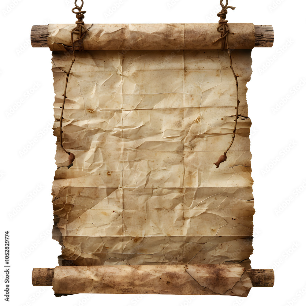 old vintage paper advertisement hanging on aged wall nailed by rusty ...