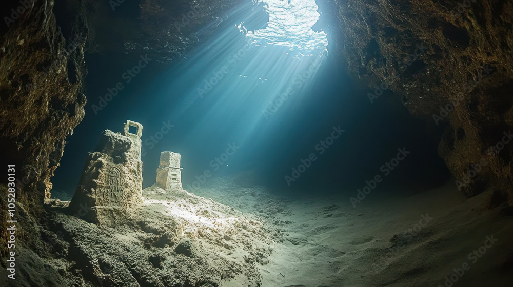 Imagine exploring an underwater cave system filled with strange symbols ...
