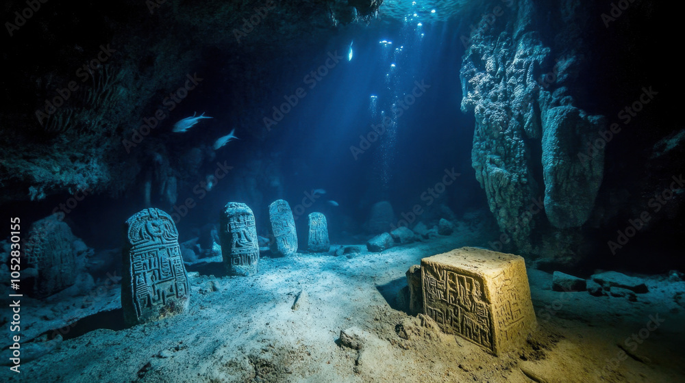 Imagine exploring an underwater cave system filled with strange symbols ...