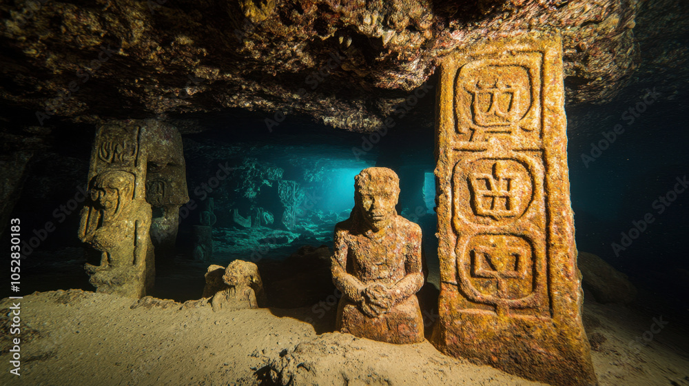 Imagine exploring an underwater cave system filled with strange symbols ...
