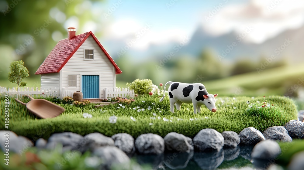 Miniature Cows Grazing Peacefully in an Idyllic Pastoral Countryside ...