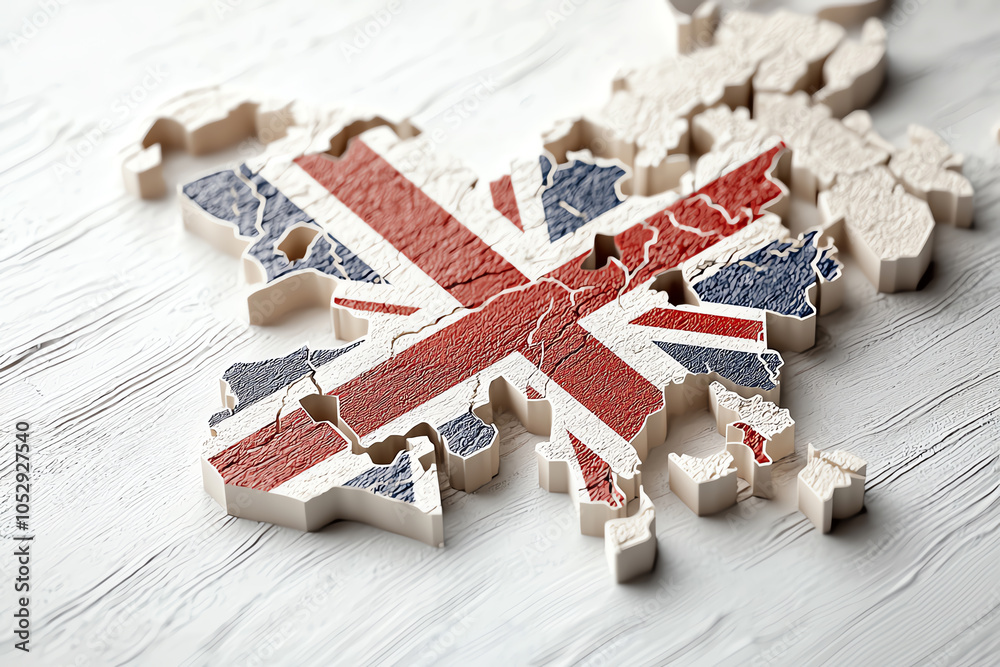 Intricate map of the united kingdom with union jack design a symbolic ...