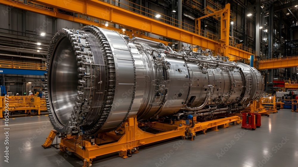Engineer performing nighttime maintenance on a large aircraft engine ...