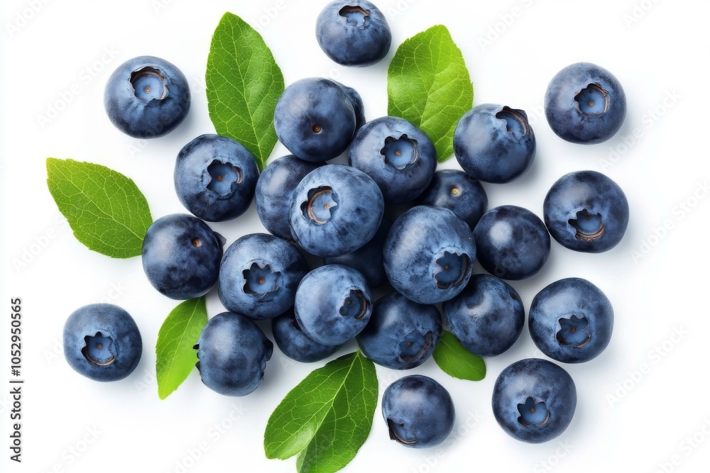 Blueberry isolated. Blueberries with leaves on white. Blueberry top ...