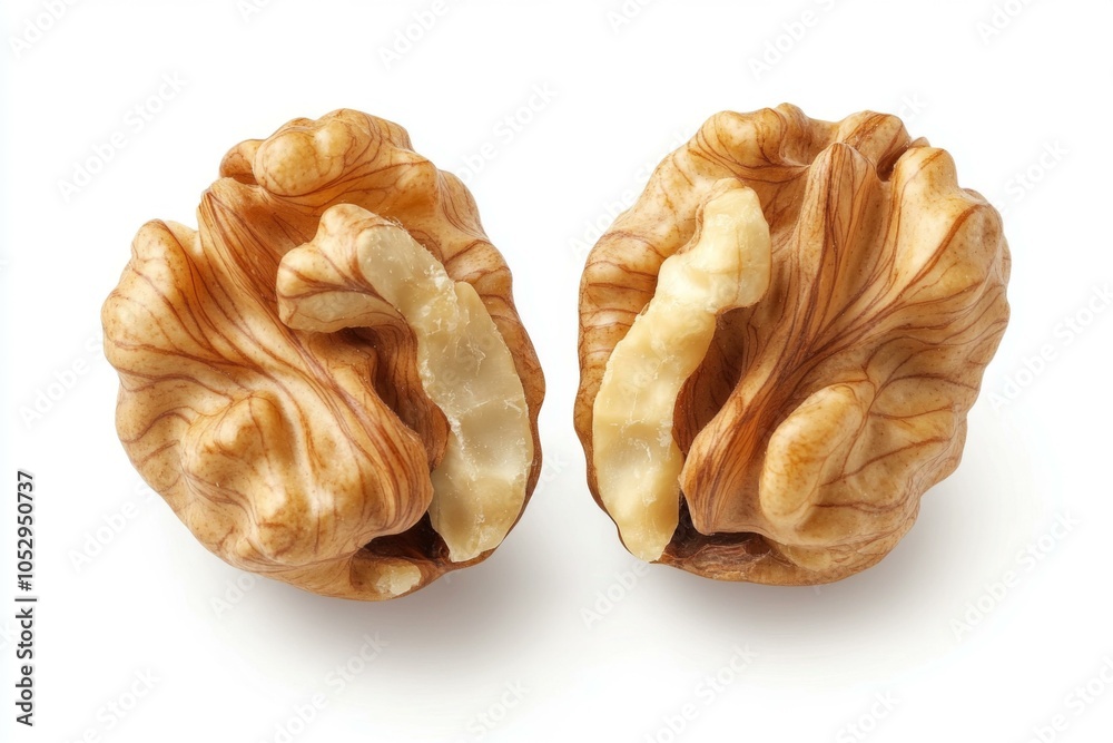 Walnut kernel isolated. Walnut half on white background. Peeled broken ...