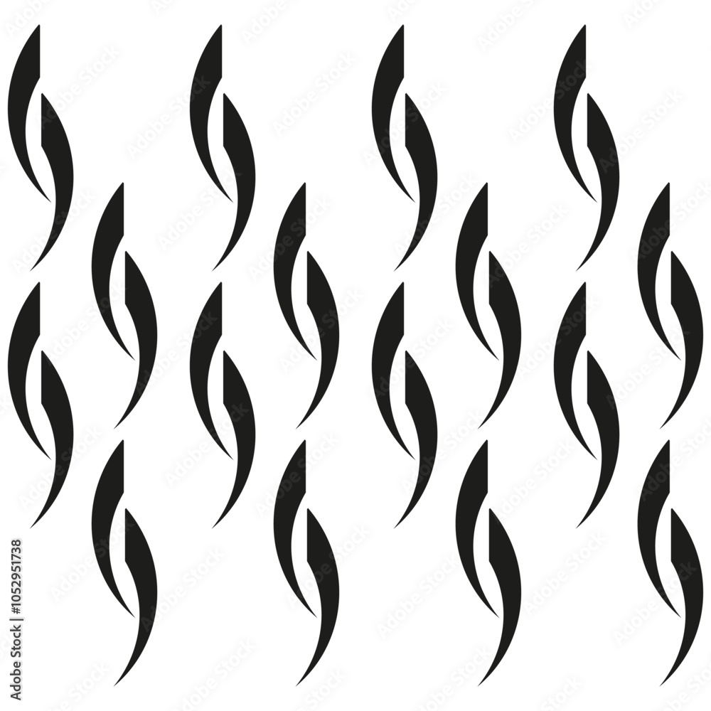 Abstract flame pattern. Repeating curved shapes. Black and white ...