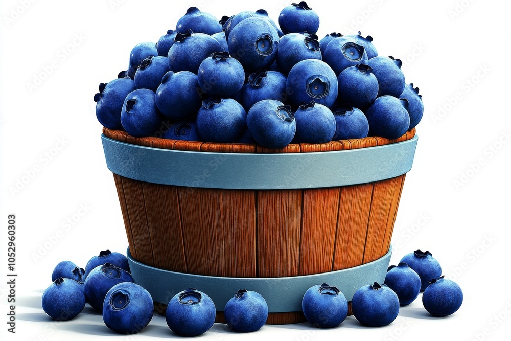 a 2D cartoon illustration of a bucket full of fresh blueberries vibrant ...