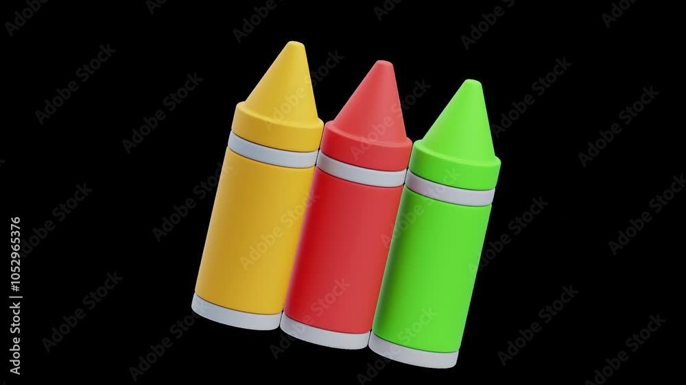 3D Animation of Colorful Crayon Set for Kids' Drawing Activities ...