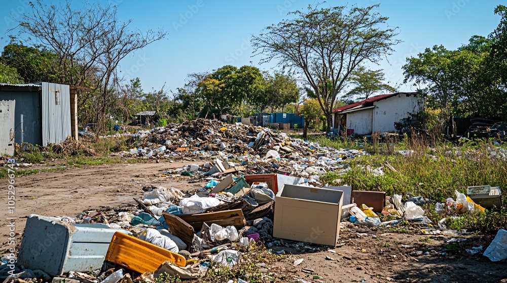 2410 20.A countryside dumping ground filled with piles of waste and ...