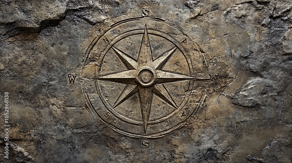 2410 100.A beautifully etched compass rose on a cement surface ...